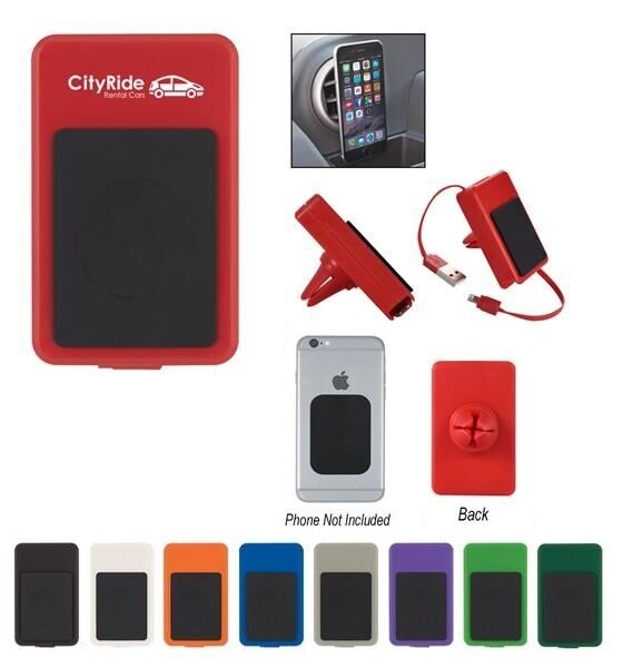Custom Printed 2-In-1 Retractable Charger Auto Phone Mount with your ...